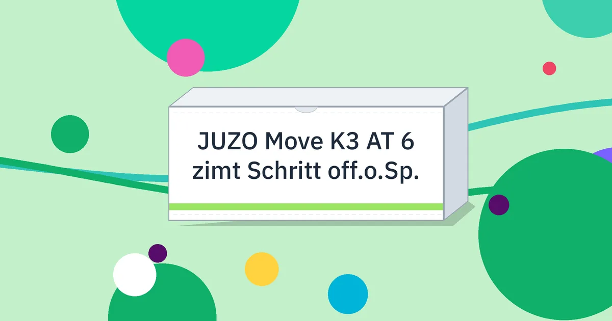 Symbolbild: Packung mit der Aufschrift JUZO Move K3 AT 6 zimt Schritt off.o.Sp. (PZN 20678939) – Verfügbarkeit und Bezug in Apotheken in Frankfurt am Main