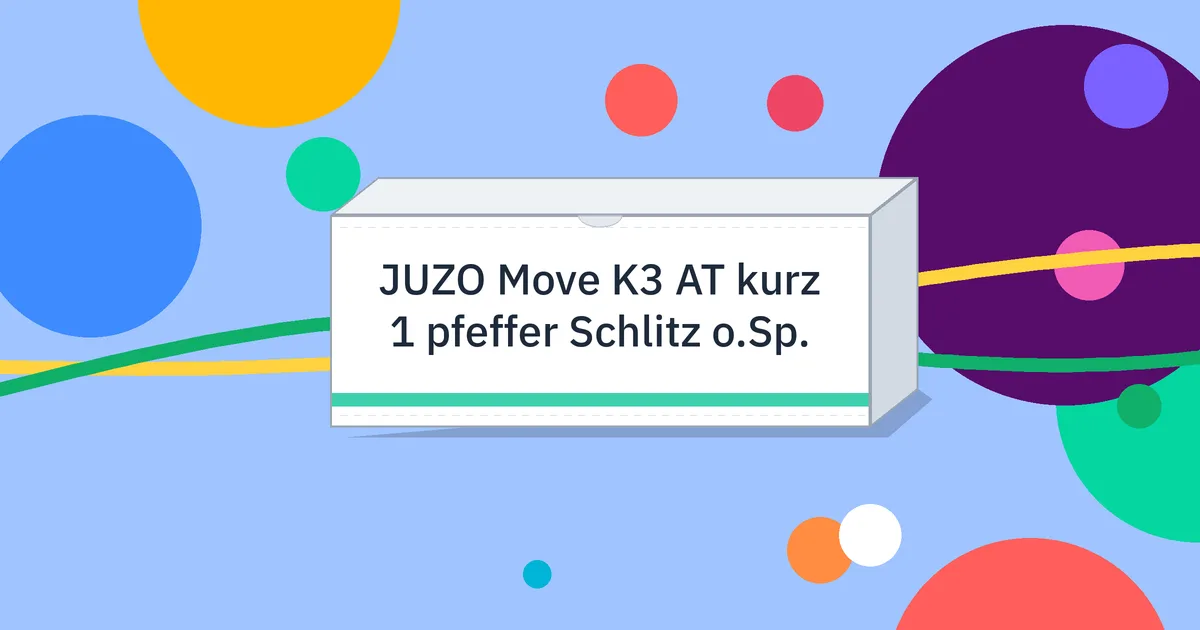 Symbolbild: Packung mit der Aufschrift JUZO Move K3 AT kurz 1 pfeffer Schlitz o.Sp. (PZN 20685520) – Verfügbarkeit und Bezug in Apotheken in Frankfurt am Main