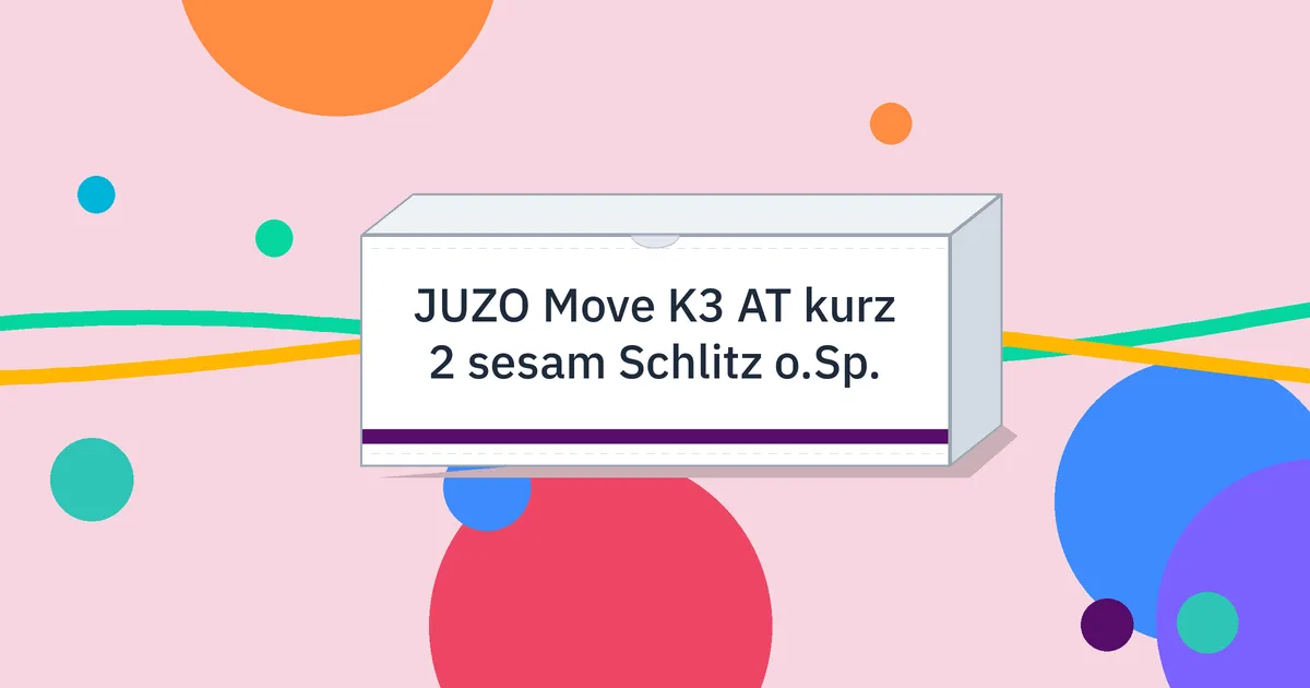 Symbolbild: Packung mit der Aufschrift JUZO Move K3 AT kurz 2 sesam Schlitz o.Sp. (PZN 20685678) – Verfügbarkeit und Bezug in Apotheken in Frankfurt am Main