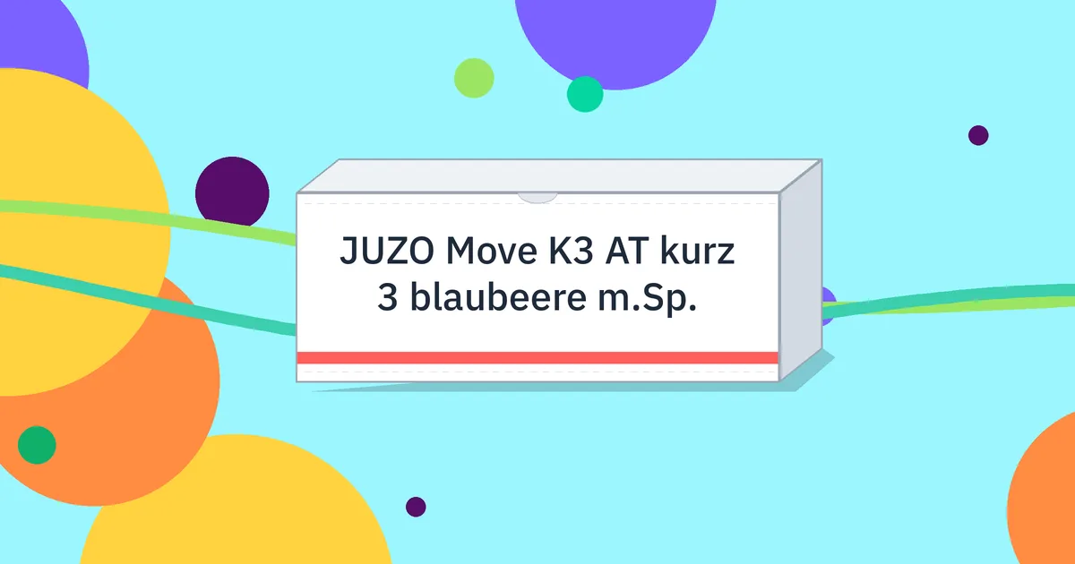 Symbolbild: Packung mit der Aufschrift JUZO Move K3 AT kurz 3 blaubeere m.Sp. (PZN 20683188) – Verfügbarkeit und Bezug in Apotheken in Frankfurt am Main