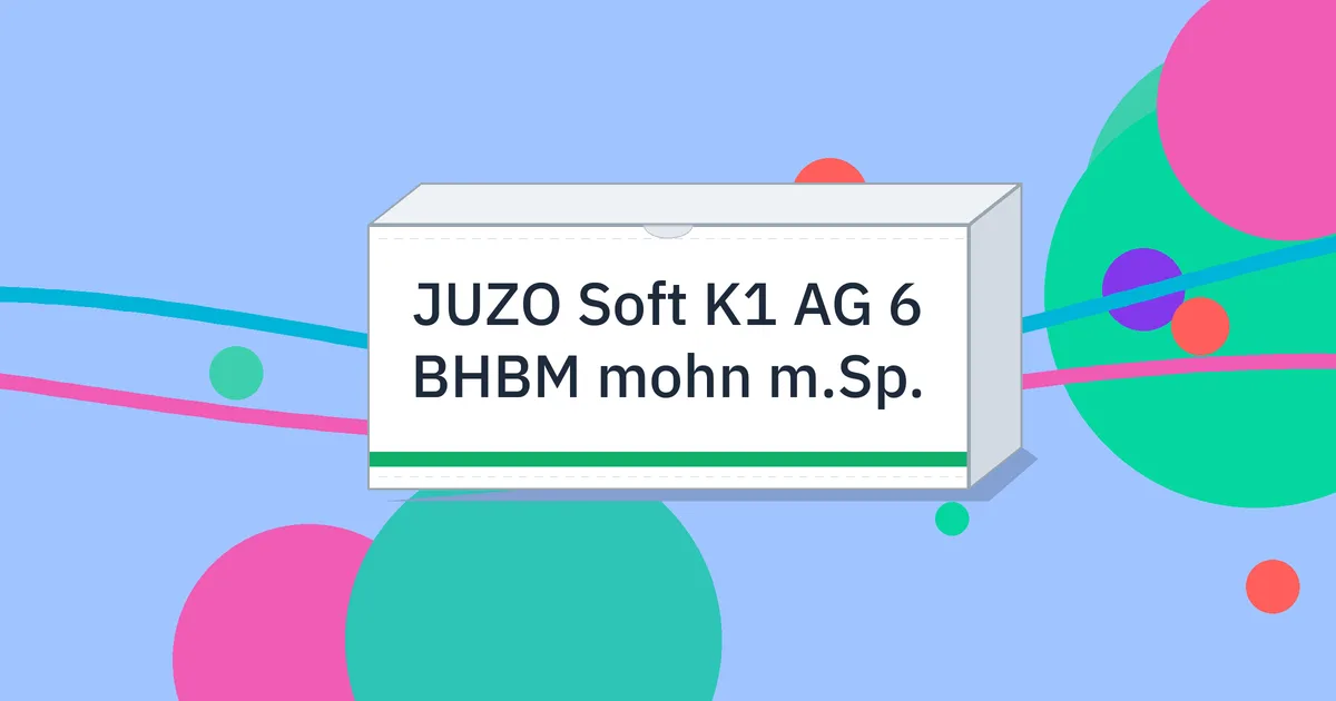 Symbolbild: Packung mit der Aufschrift JUZO Soft K1 AG 6 BHBM mohn m.Sp. (PZN 14855254) – Verfügbarkeit und Bezug in Apotheken in Frankfurt am Main