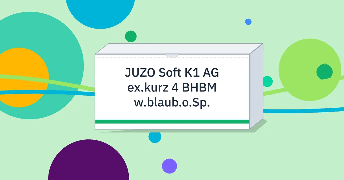Symbolbild: Packung mit der Aufschrift JUZO Soft K1 AG ex.kurz 4 BHBM w.blaub.o.Sp. (PZN 14866312) – Verfügbarkeit und Bezug in Apotheken in Frankfurt am Main