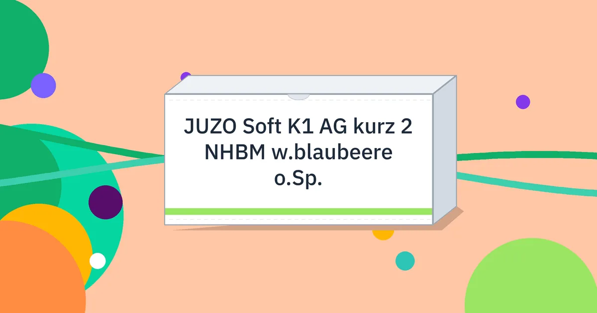 Symbolbild: Packung mit der Aufschrift JUZO Soft K1 AG kurz 2 NHBM w.blaubeere o.Sp. (PZN 14999763) – Verfügbarkeit und Bezug in Apotheken in Frankfurt am Main