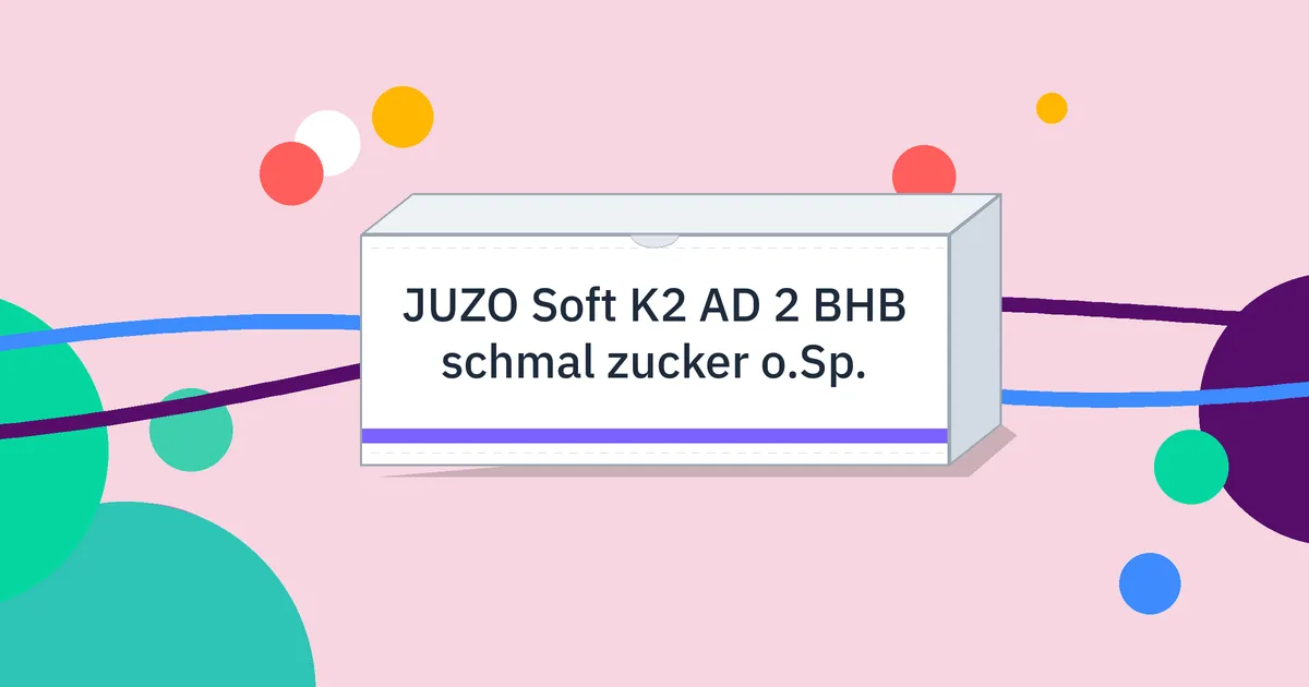 Symbolbild: Packung mit der Aufschrift JUZO Soft K2 AD 2 BHB schmal zucker o.Sp. (PZN 15466773) – Verfügbarkeit und Bezug in Apotheken in Frankfurt am Main