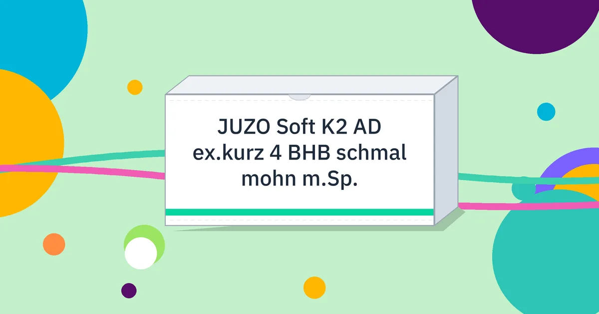 Symbolbild: Packung mit der Aufschrift JUZO Soft K2 AD ex.kurz 4 BHB schmal mohn m.Sp. (PZN 15466661) – Verfügbarkeit und Bezug in Apotheken in Frankfurt am Main