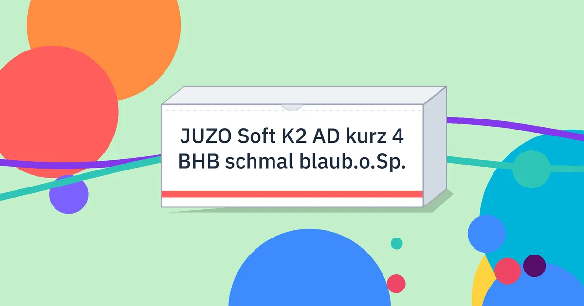 Symbolbild: Packung mit der Aufschrift JUZO Soft K2 AD kurz 4 BHB schmal blaub.o.Sp. (PZN 15467821) – Verfügbarkeit und Bezug in Apotheken in Frankfurt am Main