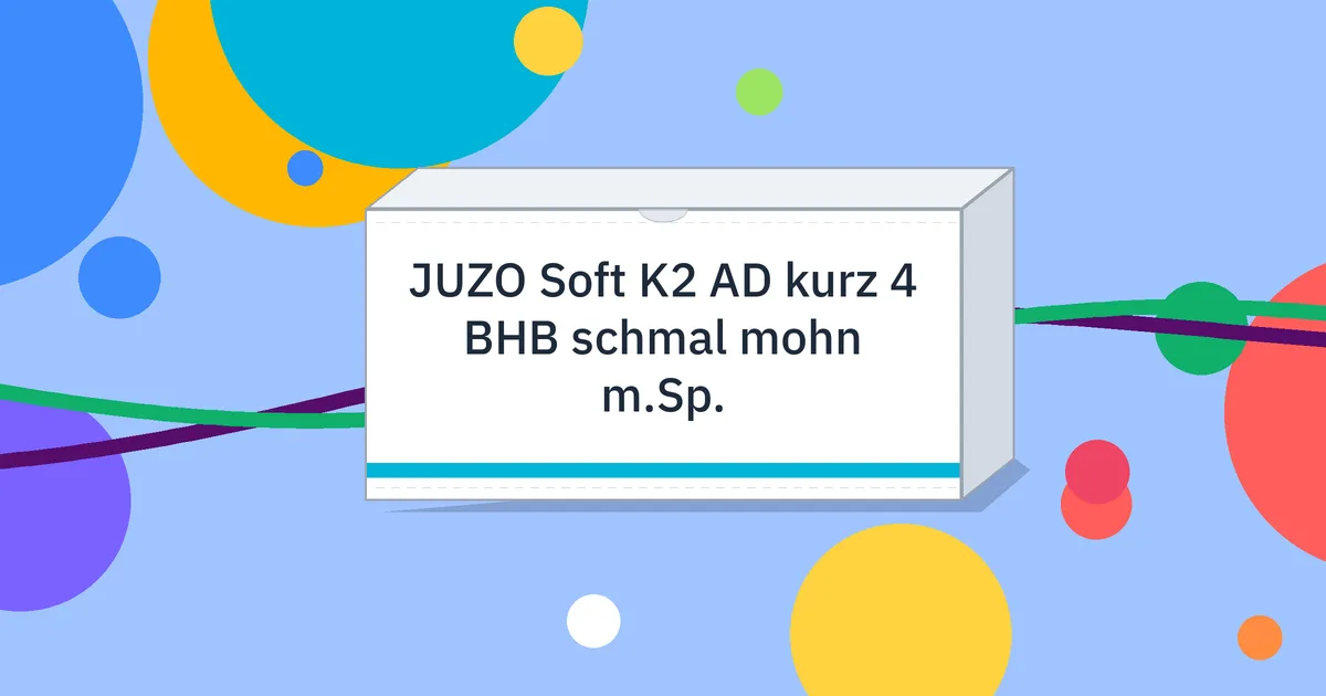 Symbolbild: Packung mit der Aufschrift JUZO Soft K2 AD kurz 4 BHB schmal mohn m.Sp. (PZN 15465992) – Verfügbarkeit und Bezug in Apotheken in Frankfurt am Main