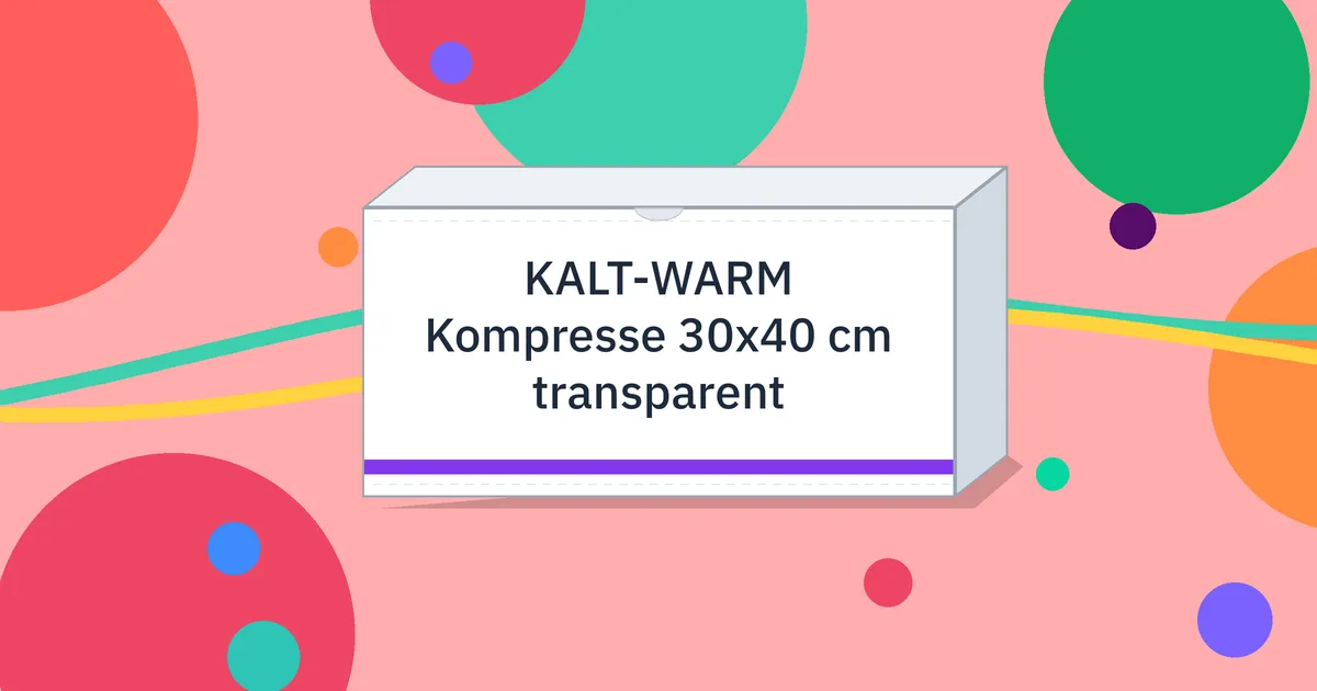 Symbolbild: Packung mit der Aufschrift KALT-WARM Kompresse 30x40 cm transparent (PZN 14175571) – Verfügbarkeit und Bezug in Apotheken in Frankfurt am Main