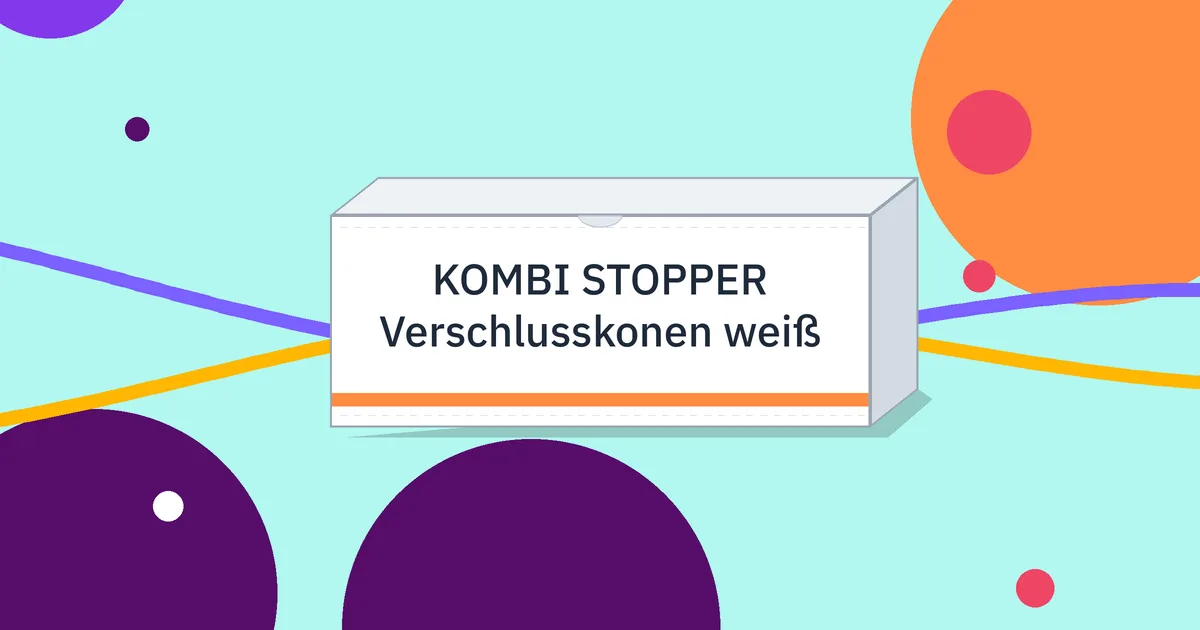 Symbolbild: Packung mit der Aufschrift KOMBI STOPPER Verschlusskonen weiß (PZN 09461642) – Verfügbarkeit und Bezug in Apotheken in Frankfurt am Main
