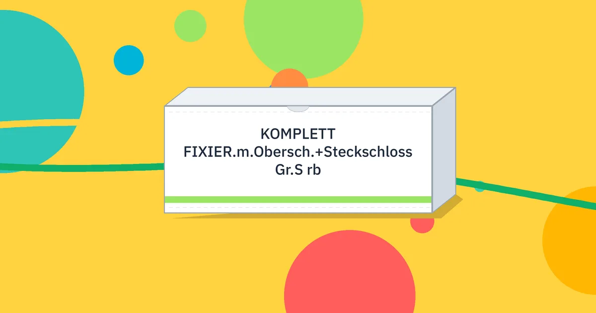 Symbolbild: Packung mit der Aufschrift KOMPLETT FIXIER.m.Obersch.+Steckschloss Gr.S rb (PZN 11574158) – Verfügbarkeit und Bezug in Apotheken in Frankfurt am Main
