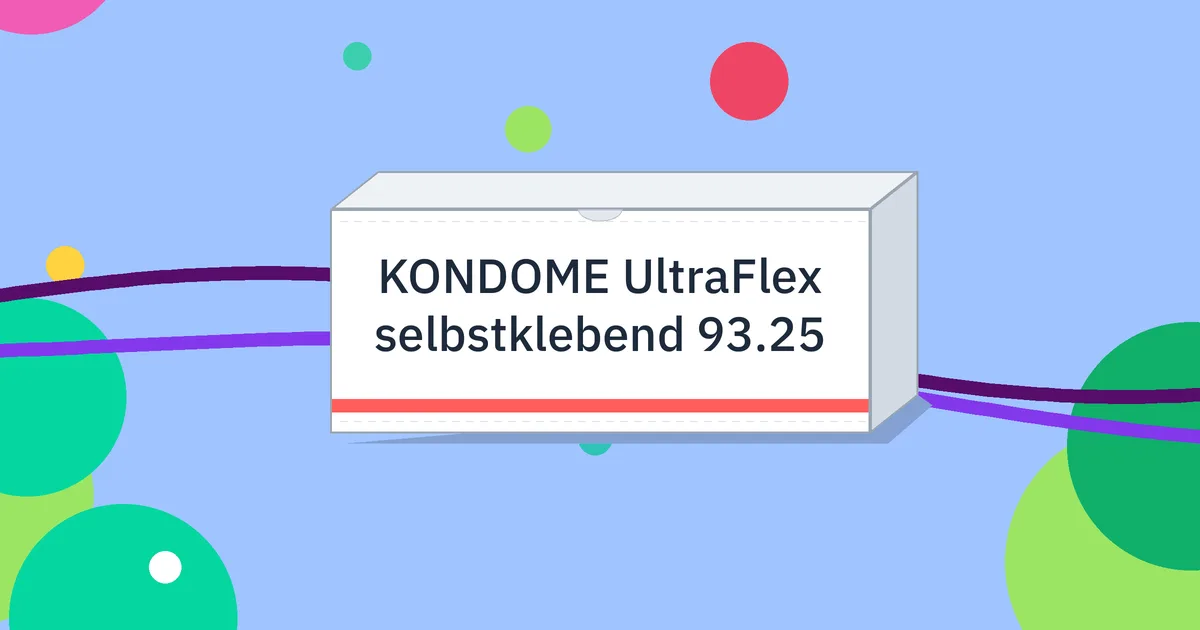 Symbolbild: Packung mit der Aufschrift KONDOME UltraFlex selbstklebend 93.25 (PZN 07234617) – Verfügbarkeit und Bezug in Apotheken in Frankfurt am Main