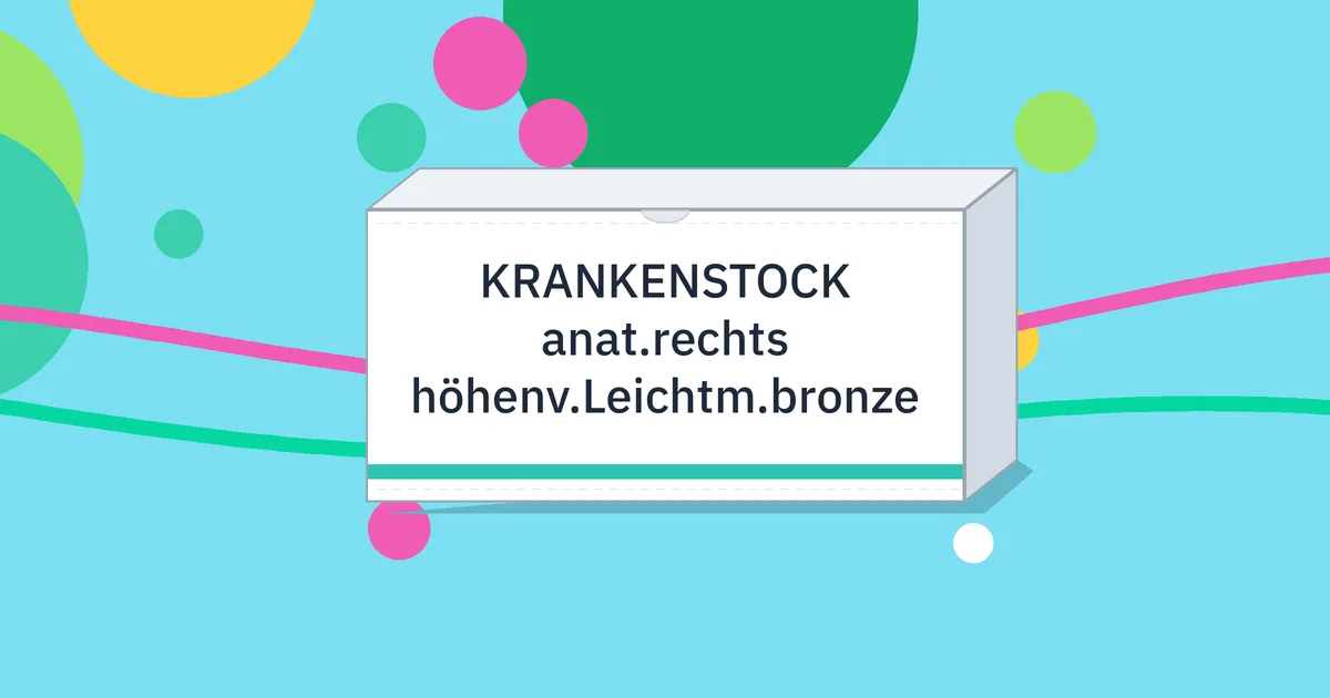 Symbolbild: Packung mit der Aufschrift KRANKENSTOCK anat.rechts höhenv.Leichtm.bronze (PZN 03052285) – Verfügbarkeit und Bezug in Apotheken in Frankfurt am Main