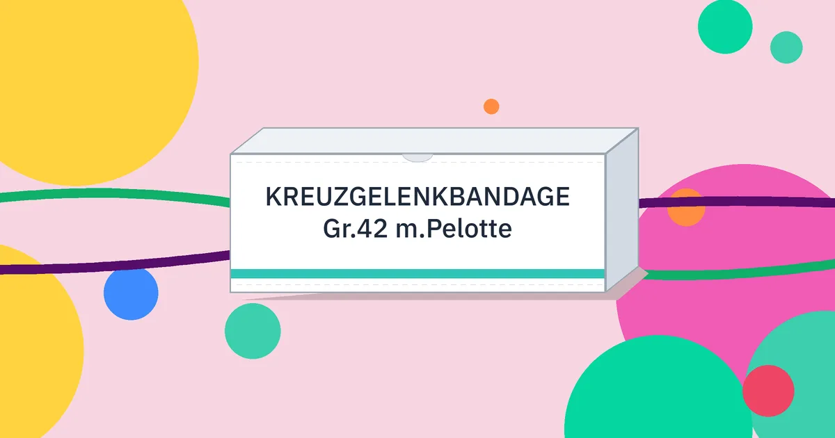 Symbolbild: Packung mit der Aufschrift KREUZGELENKBANDAGE Gr.42 m.Pelotte (PZN 02008833) – Verfügbarkeit und Bezug in Apotheken in Frankfurt am Main