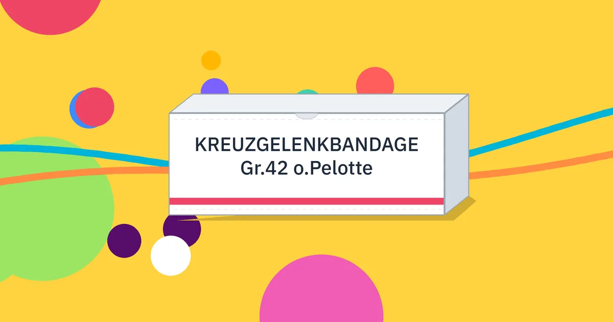 Symbolbild: Packung mit der Aufschrift KREUZGELENKBANDAGE Gr.42 o.Pelotte (PZN 04841794) – Verfügbarkeit und Bezug in Apotheken in Frankfurt am Main