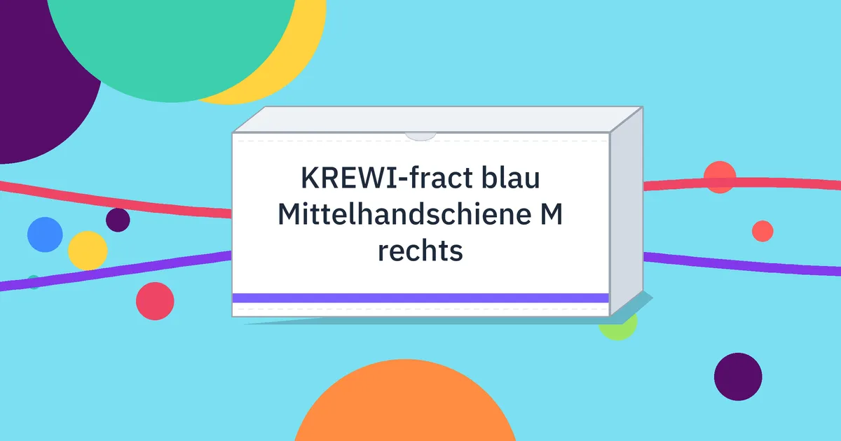 Symbolbild: Packung mit der Aufschrift KREWI-fract blau Mittelhandschiene M rechts (PZN 17299842) – Verfügbarkeit und Bezug in Apotheken in Frankfurt am Main