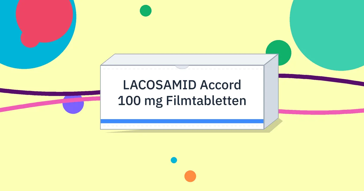 Symbolbild: Packung mit der Aufschrift LACOSAMID Accord 100 mg Filmtabletten (PZN 18756052) – Verfügbarkeit und Bezug in Apotheken in Frankfurt am Main
