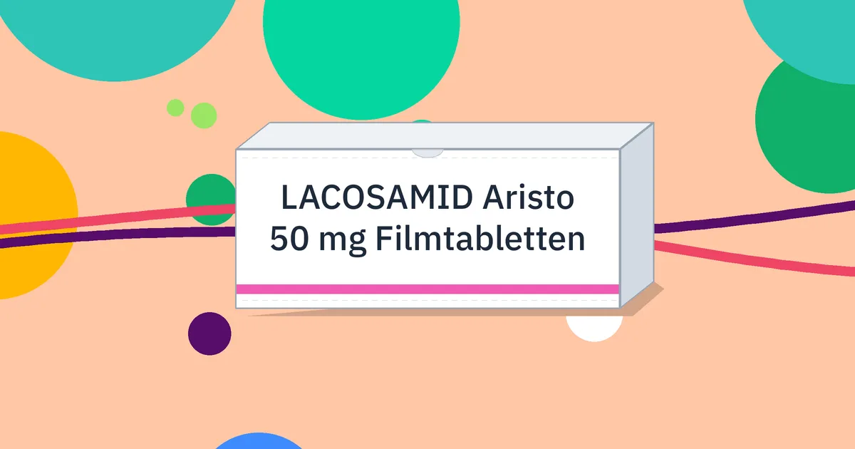 Symbolbild: Packung mit der Aufschrift LACOSAMID Aristo 50 mg Filmtabletten (PZN 17895857) – Verfügbarkeit und Bezug in Apotheken in Frankfurt am Main