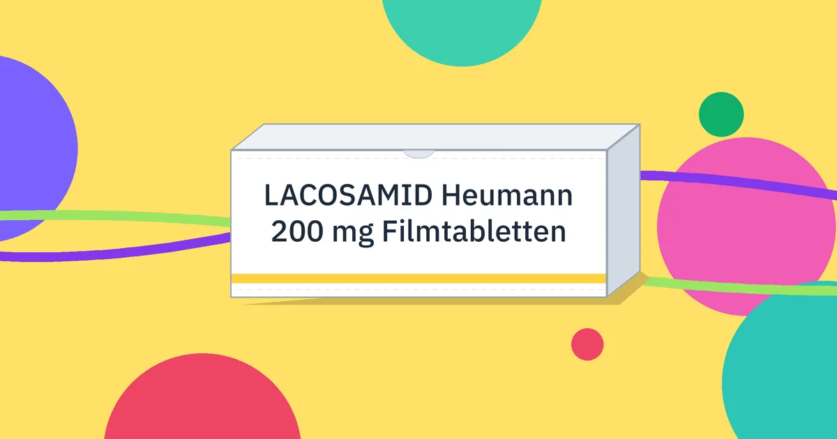 Symbolbild: Packung mit der Aufschrift LACOSAMID Heumann 200 mg Filmtabletten (PZN 16357974) – Verfügbarkeit und Bezug in Apotheken in Frankfurt am Main