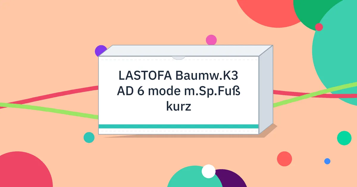 Symbolbild: Packung mit der Aufschrift LASTOFA Baumw.K3 AD 6 mode m.Sp.Fuß kurz (PZN 01952760) – Verfügbarkeit und Bezug in Apotheken in Frankfurt am Main