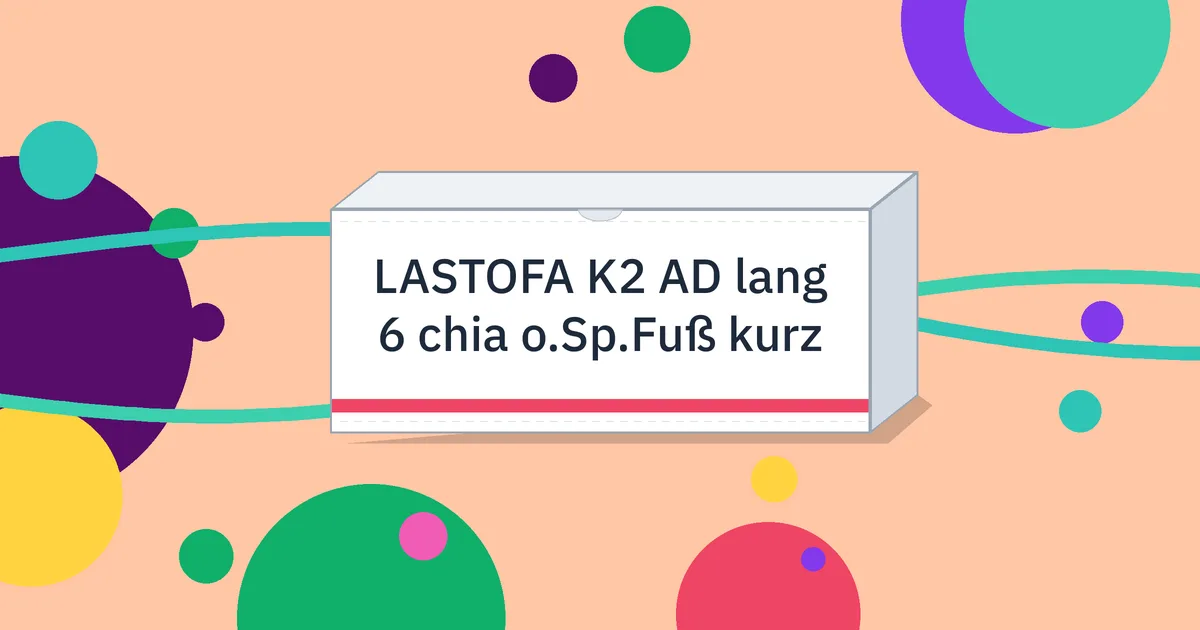 Symbolbild: Packung mit der Aufschrift LASTOFA K2 AD lang 6 chia o.Sp.Fuß kurz (PZN 13801227) – Verfügbarkeit und Bezug in Apotheken in Frankfurt am Main
