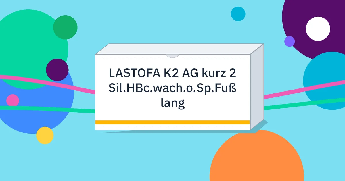 Symbolbild: Packung mit der Aufschrift LASTOFA K2 AG kurz 2 Sil.HBc.wach.o.Sp.Fuß lang (PZN 14149527) – Verfügbarkeit und Bezug in Apotheken in Frankfurt am Main