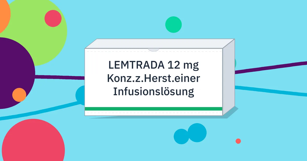 Symbolbild: Packung mit der Aufschrift LEMTRADA 12 mg Konz.z.Herst.einer Infusionslösung (PZN 10047422) – Verfügbarkeit und Bezug in Apotheken in Frankfurt am Main