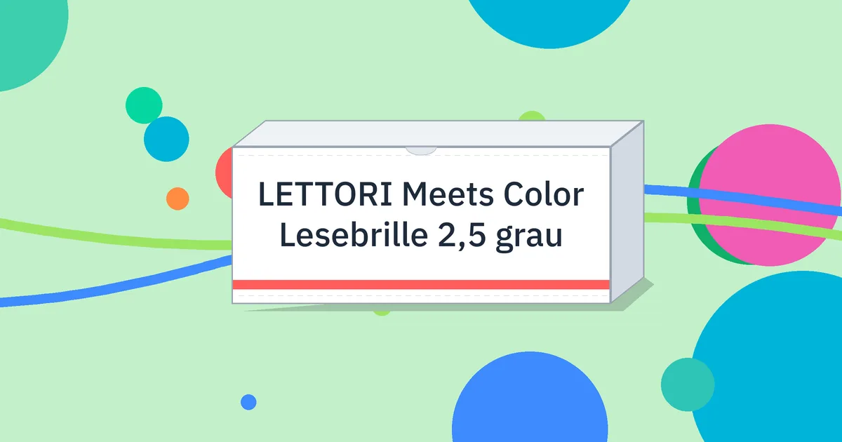 Symbolbild: Packung mit der Aufschrift LETTORI Meets Color Lesebrille 2,5 grau (PZN 11057279) – Verfügbarkeit und Bezug in Apotheken in Frankfurt am Main