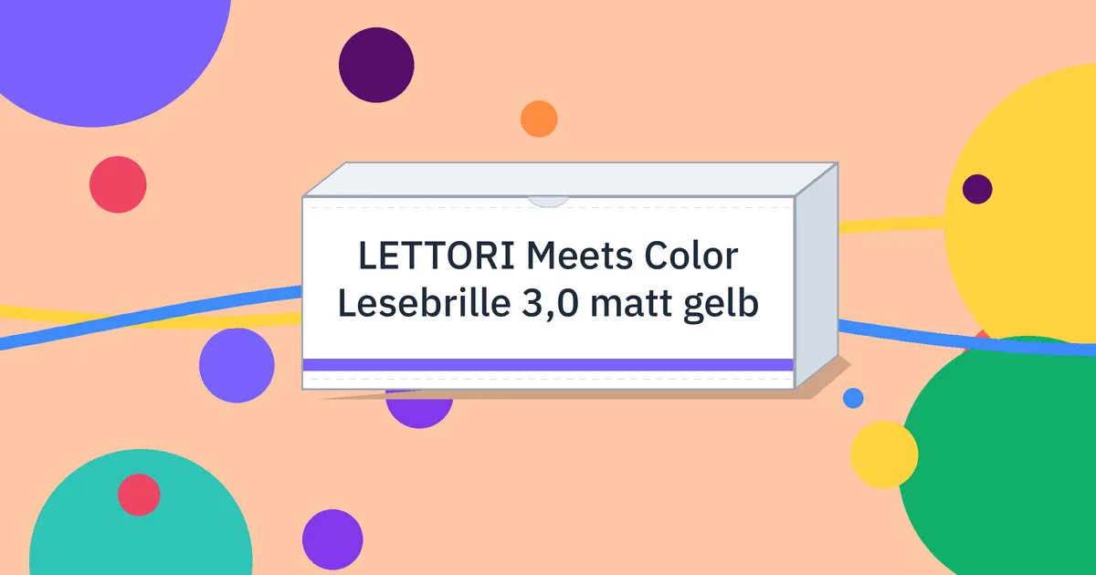 Symbolbild: Packung mit der Aufschrift LETTORI Meets Color Lesebrille 3,0 matt gelb (PZN 11118093) – Verfügbarkeit und Bezug in Apotheken in Frankfurt am Main