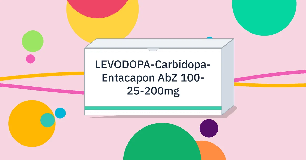 Symbolbild: Packung mit der Aufschrift LEVODOPA-Carbidopa-Entacapon AbZ 100-25-200mg (PZN 10712776) – Verfügbarkeit und Bezug in Apotheken in Frankfurt am Main