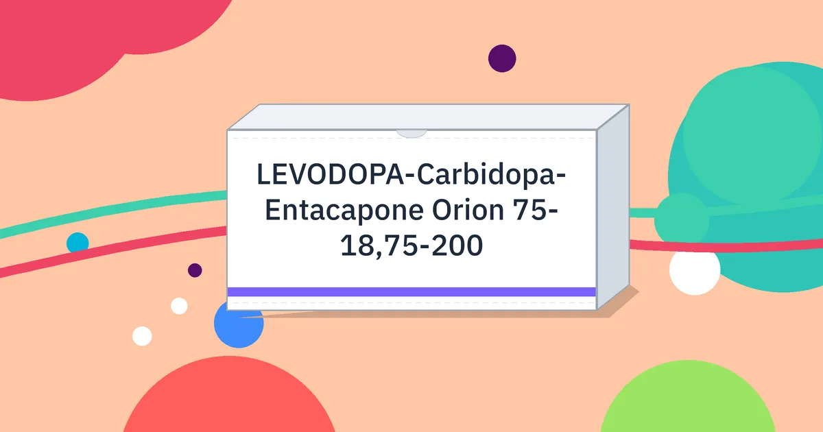 Symbolbild: Packung mit der Aufschrift LEVODOPA-Carbidopa-Entacapone Orion 75-18,75-200 (PZN 10018277) – Verfügbarkeit und Bezug in Apotheken in Frankfurt am Main