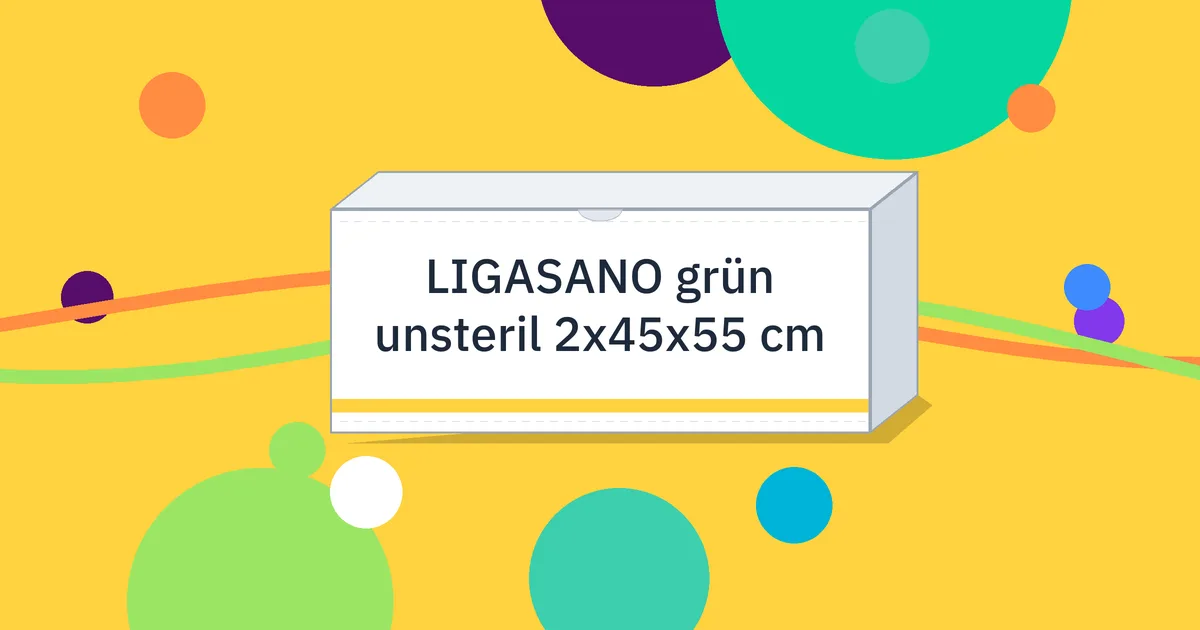 Symbolbild: Packung mit der Aufschrift LIGASANO grün unsteril 2x45x55 cm (PZN 20102004) – Verfügbarkeit und Bezug in Apotheken in Frankfurt am Main