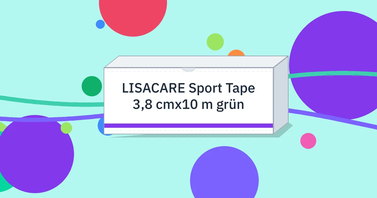Symbolbild: Packung mit der Aufschrift LISACARE Sport Tape 3,8 cmx10 m grün (PZN 18325139) – Verfügbarkeit und Bezug in Apotheken in Frankfurt am Main
