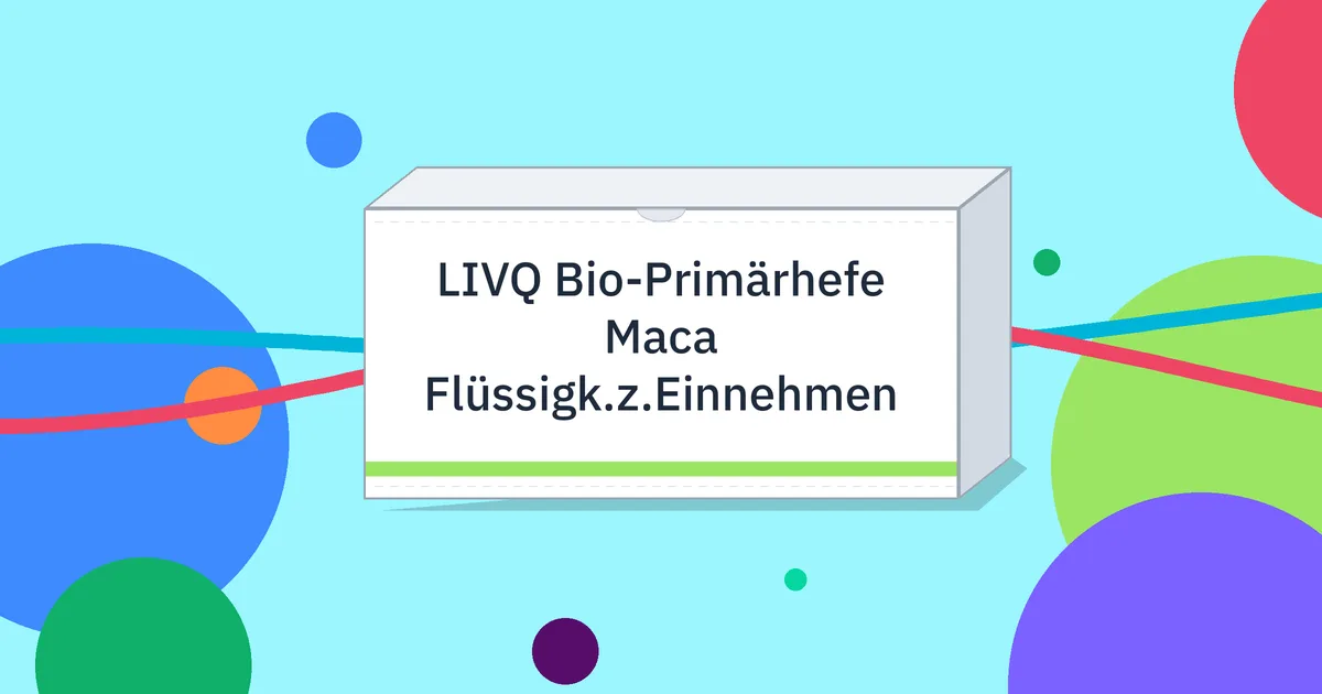 Symbolbild: Packung mit der Aufschrift LIVQ Bio-Primärhefe Maca Flüssigk.z.Einnehmen (PZN 13839276) – Verfügbarkeit und Bezug in Apotheken in Frankfurt am Main