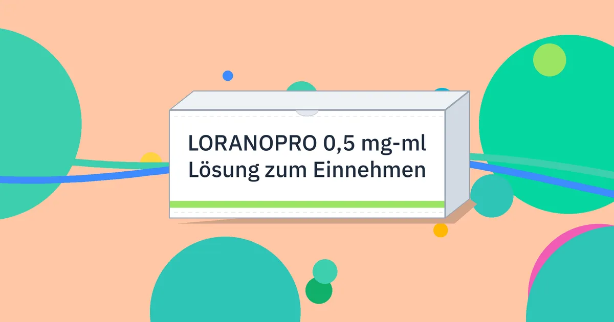 Symbolbild: Packung mit der Aufschrift LORANOPRO 0,5 mg-ml Lösung zum Einnehmen (PZN 16790122) – Verfügbarkeit und Bezug in Apotheken in Frankfurt am Main