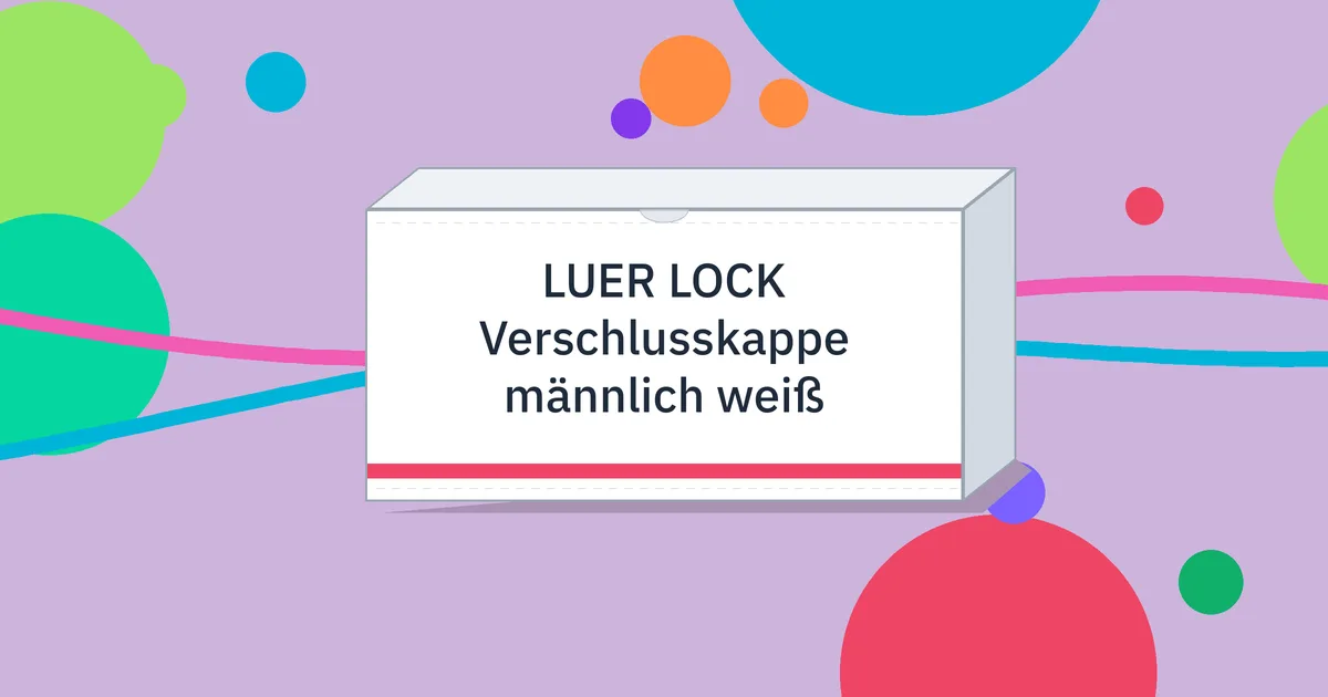 Symbolbild: Packung mit der Aufschrift LUER LOCK Verschlusskappe männlich weiß (PZN 18469157) – Verfügbarkeit und Bezug in Apotheken in Frankfurt am Main