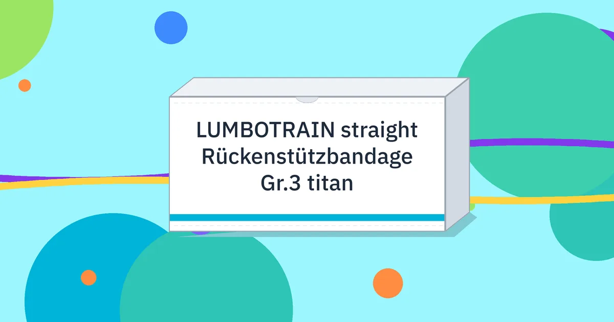 Symbolbild: Packung mit der Aufschrift LUMBOTRAIN straight Rückenstützbandage Gr.3 titan (PZN 19346445) – Verfügbarkeit und Bezug in Apotheken in Frankfurt am Main