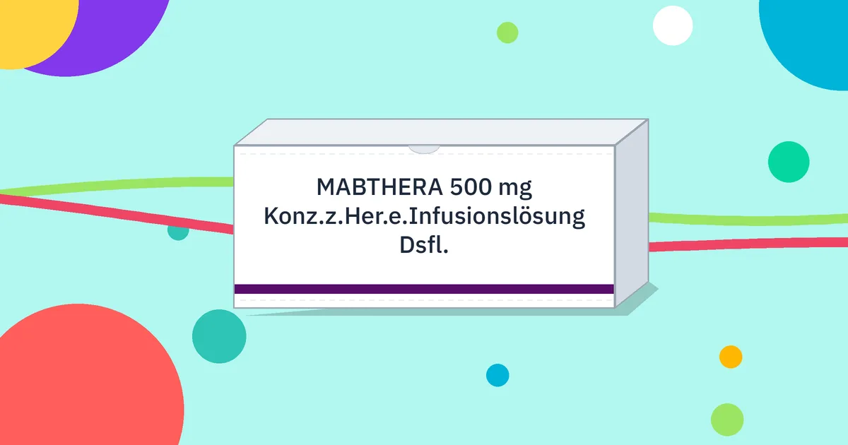 Symbolbild: Packung mit der Aufschrift MABTHERA 500 mg Konz.z.Her.e.Infusionslösung Dsfl. (PZN 11483042) – Verfügbarkeit und Bezug in Apotheken in Frankfurt am Main