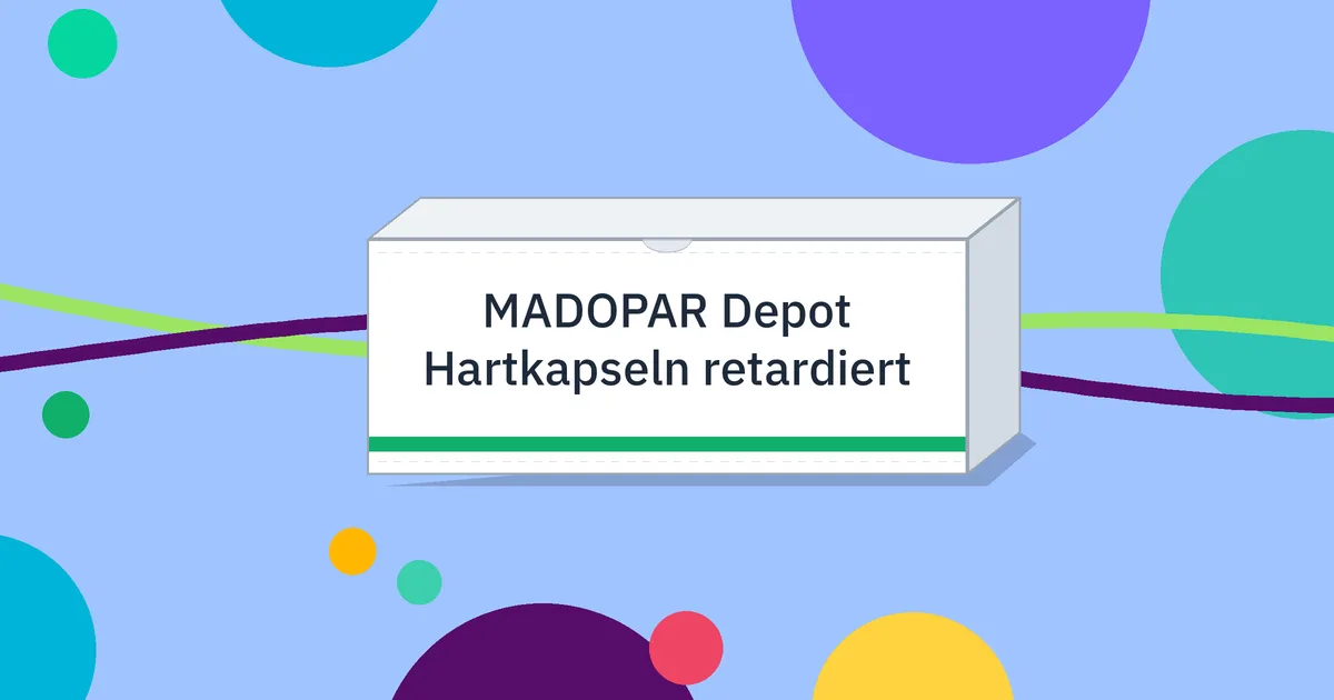 Symbolbild: Packung mit der Aufschrift MADOPAR Depot Hartkapseln retardiert (PZN 17441576) – Verfügbarkeit und Bezug in Apotheken in Frankfurt am Main