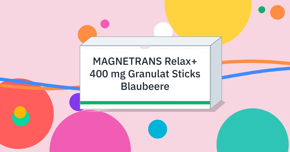 Symbolbild: Packung mit der Aufschrift MAGNETRANS Relax+ 400 mg Granulat Sticks Blaubeere (PZN 19203740) – Verfügbarkeit und Bezug in Apotheken in Frankfurt am Main