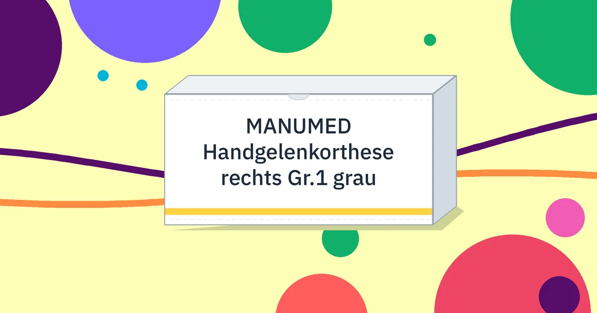 Symbolbild: Packung mit der Aufschrift MANUMED Handgelenkorthese rechts Gr.1 grau (PZN 15314425) – Verfügbarkeit und Bezug in Apotheken in Frankfurt am Main