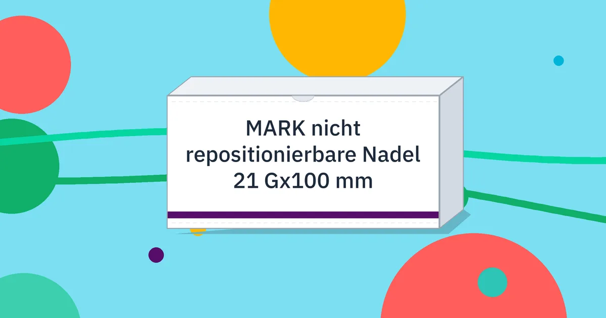 Symbolbild: Packung mit der Aufschrift MARK nicht repositionierbare Nadel 21 Gx100 mm (PZN 19736666) – Verfügbarkeit und Bezug in Apotheken in Frankfurt am Main