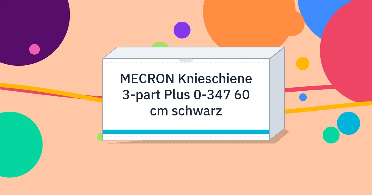 Symbolbild: Packung mit der Aufschrift MECRON Knieschiene 3-part Plus 0-347 60 cm schwarz (PZN 14297015) – Verfügbarkeit und Bezug in Apotheken in Frankfurt am Main