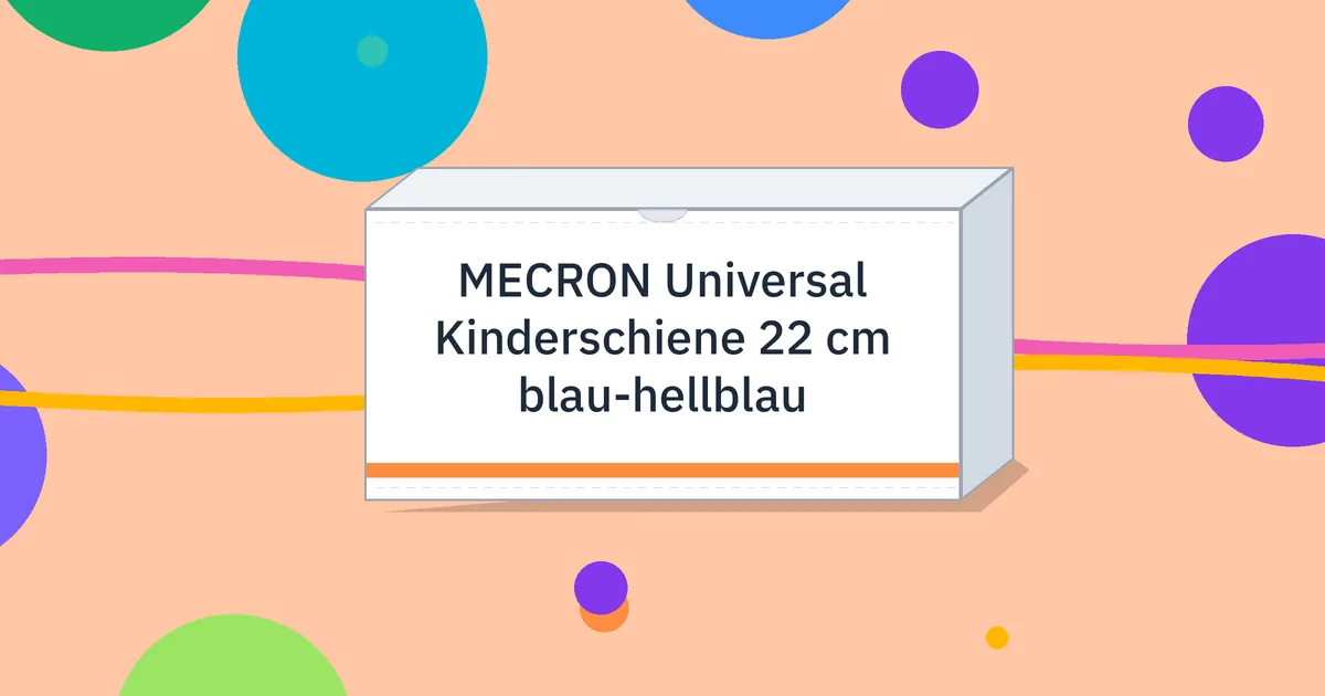 Symbolbild: Packung mit der Aufschrift MECRON Universal Kinderschiene 22 cm blau-hellblau (PZN 02907715) – Verfügbarkeit und Bezug in Apotheken in Frankfurt am Main
