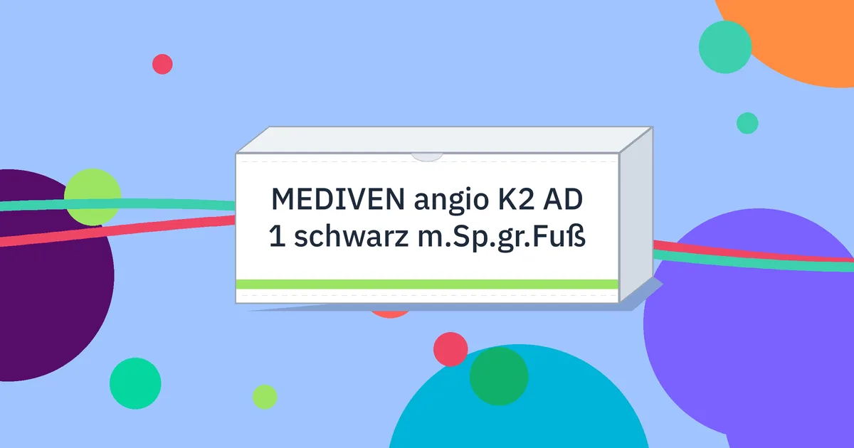 Symbolbild: Packung mit der Aufschrift MEDIVEN angio K2 AD 1 schwarz m.Sp.gr.Fuß (PZN 17210859) – Verfügbarkeit und Bezug in Apotheken in Frankfurt am Main