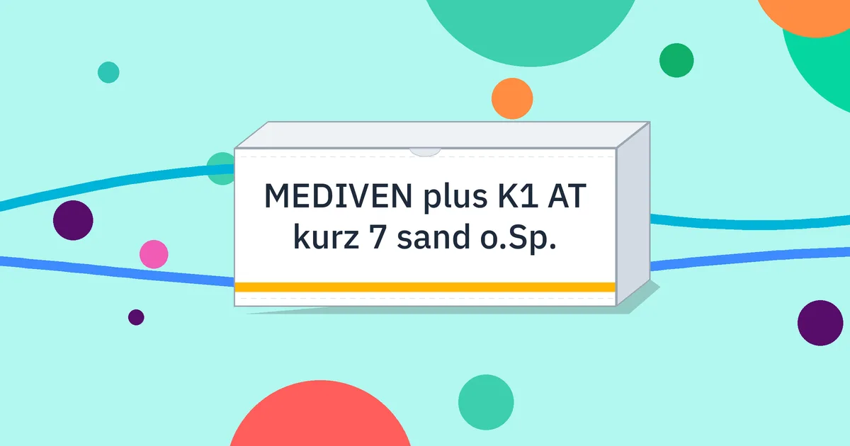 Symbolbild: Packung mit der Aufschrift MEDIVEN plus K1 AT kurz 7 sand o.Sp. (PZN 18932081) – Verfügbarkeit und Bezug in Apotheken in Frankfurt am Main