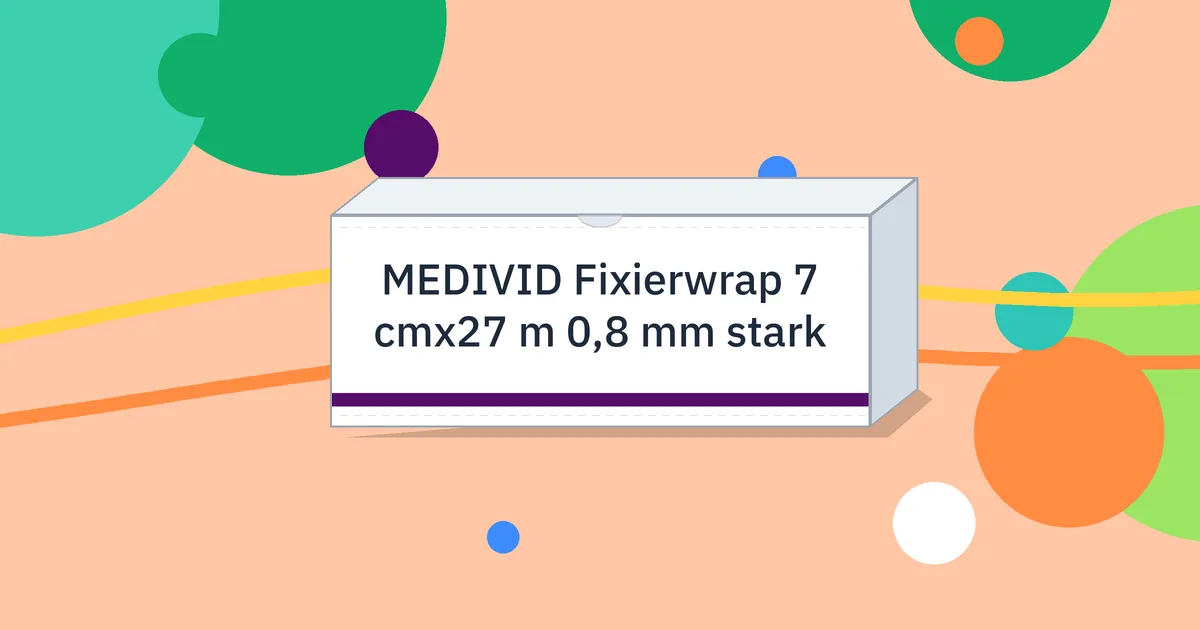 Symbolbild: Packung mit der Aufschrift MEDIVID Fixierwrap 7 cmx27 m 0,8 mm stark (PZN 19451656) – Verfügbarkeit und Bezug in Apotheken in Frankfurt am Main