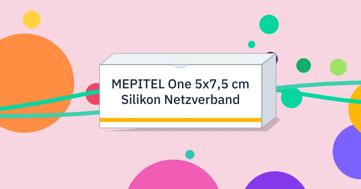 Symbolbild: Packung mit der Aufschrift MEPITEL One 5x7,5 cm Silikon Netzverband (PZN 17832963) – Verfügbarkeit und Bezug in Apotheken in Frankfurt am Main