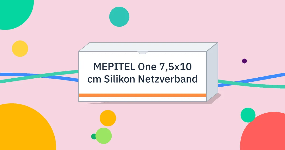 Symbolbild: Packung mit der Aufschrift MEPITEL One 7,5x10 cm Silikon Netzverband (PZN 18035074) – Verfügbarkeit und Bezug in Apotheken in Frankfurt am Main