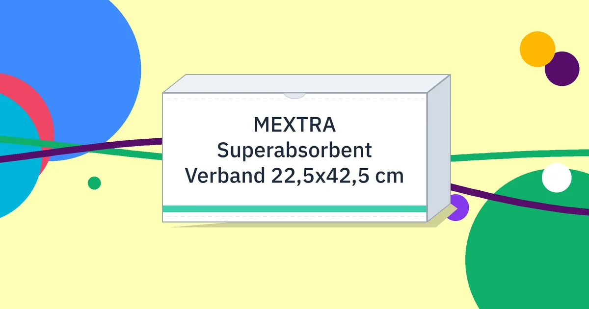 Symbolbild: Packung mit der Aufschrift MEXTRA Superabsorbent Verband 22,5x42,5 cm (PZN 20398424) – Verfügbarkeit und Bezug in Apotheken in Frankfurt am Main