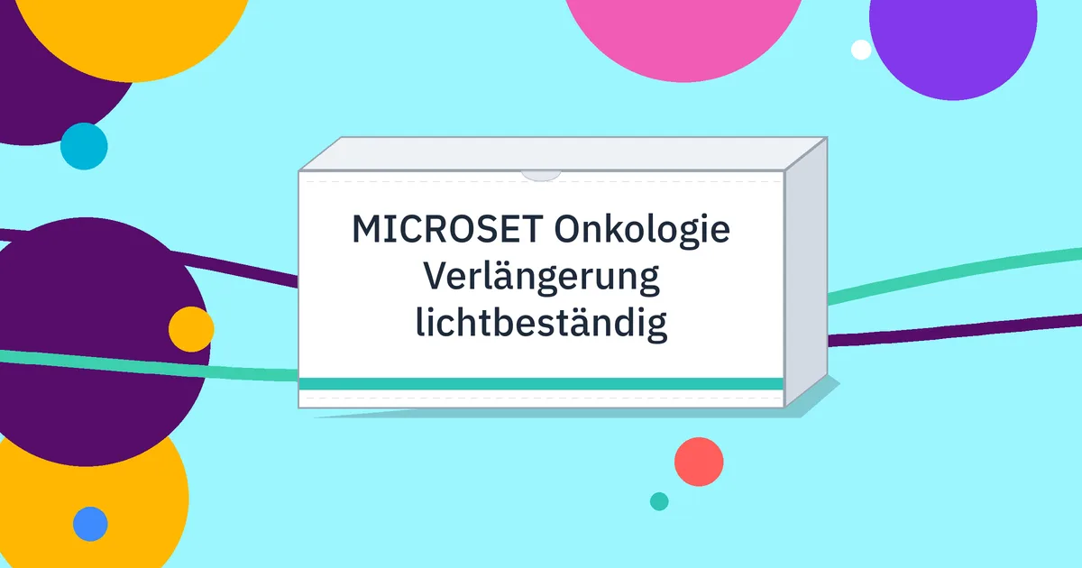 Symbolbild: Packung mit der Aufschrift MICROSET Onkologie Verlängerung lichtbeständig (PZN 15606903) – Verfügbarkeit und Bezug in Apotheken in Frankfurt am Main